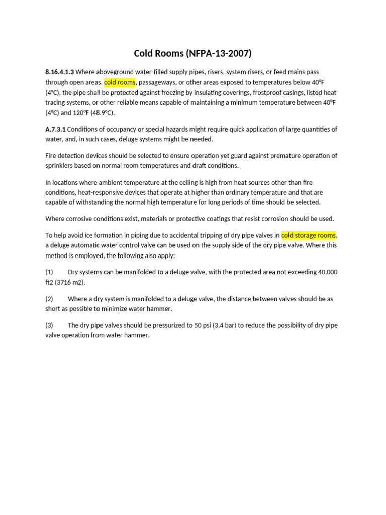 Cold Storage Fire Protection Guidelines | PDF