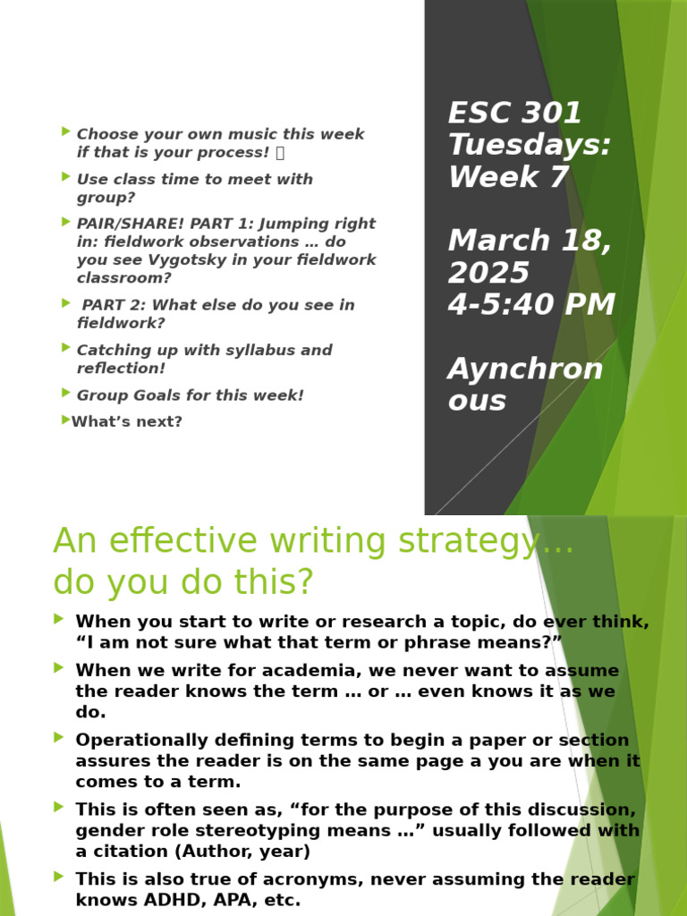 ESC 301 Spring 2025 ASYNC Week 7 Power Point | PDF | Learning | Cognition