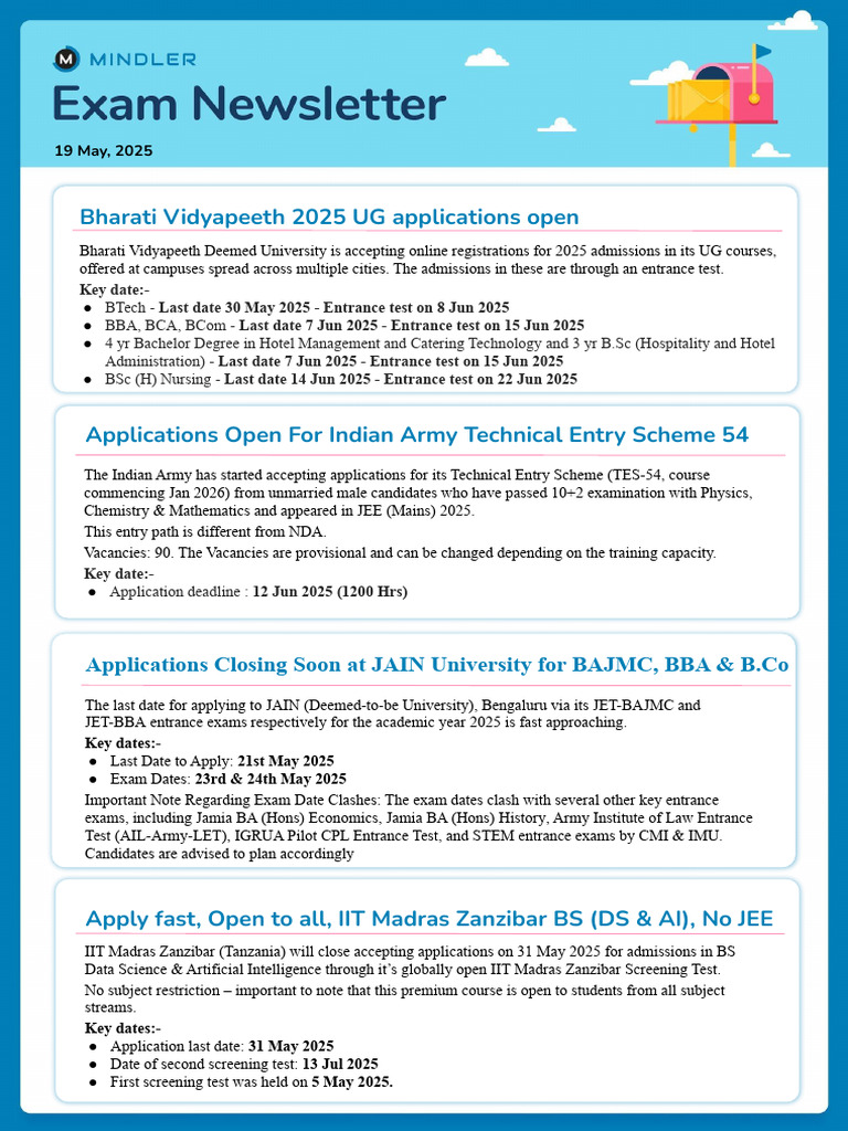 Mindler Exam Newsletter 19 May, 2025 | PDF