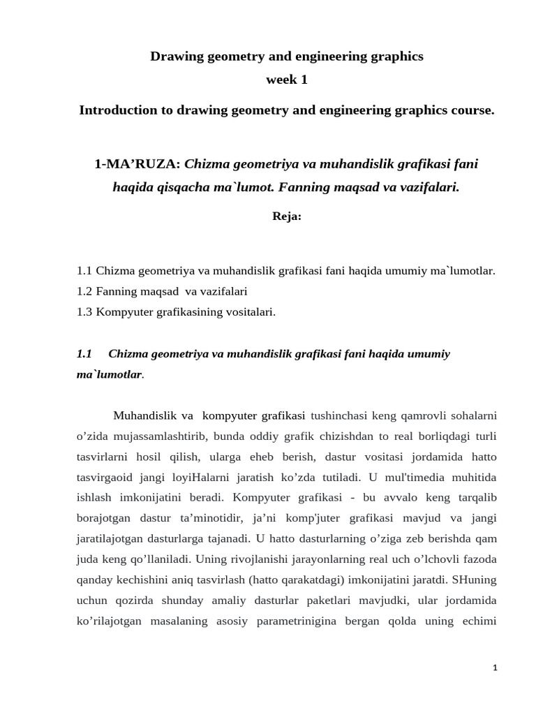 Drawing Geometry and Engineering Graphics Week 1 Introduction | PDF