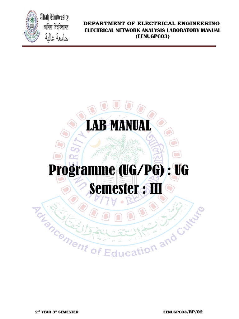 Lab Manual: Electrical Network Analysis Laboratory Manual (EENUGPC03) | PDF | Network Analysis ...