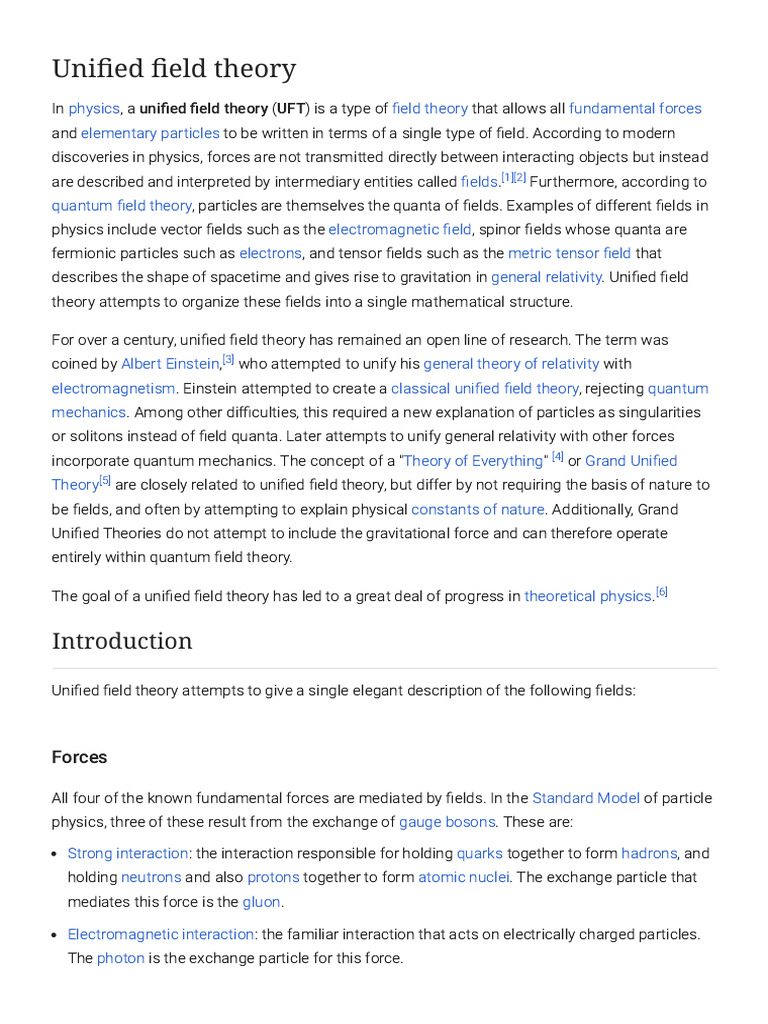Overview of Unified Field Theory | PDF | Field (Physics) | Fundamental ...