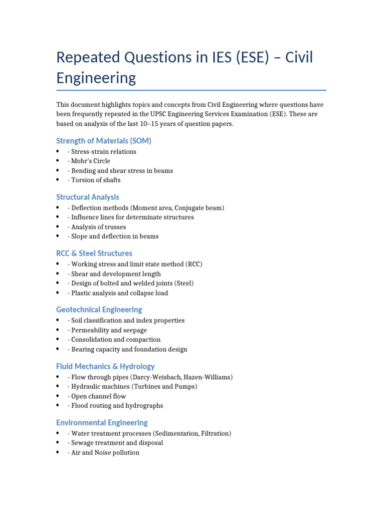 Repeated IES Civil Engineering Questions | PDF