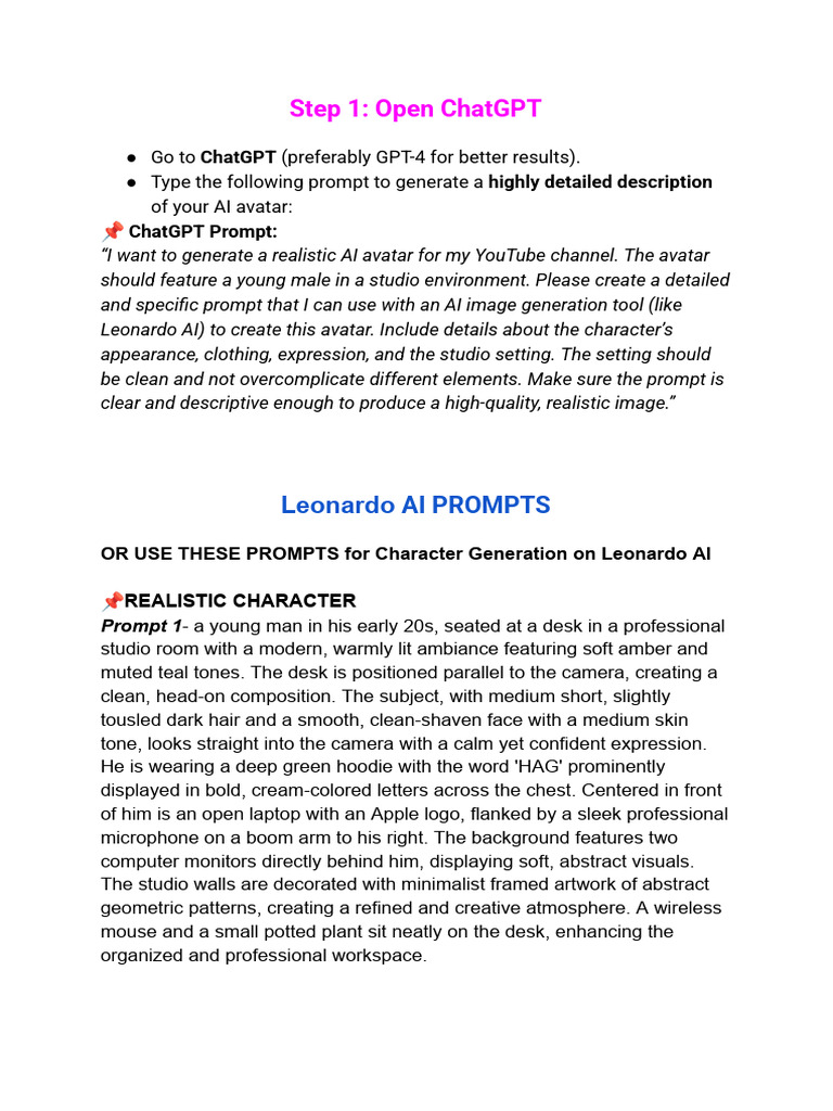 Prompts - Talking & Moving Avatar | PDF | Desk