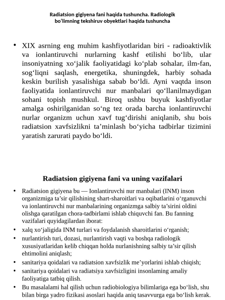 6- MAVZU Radiatsion gigiyena fani haqida tushuncha | PDF