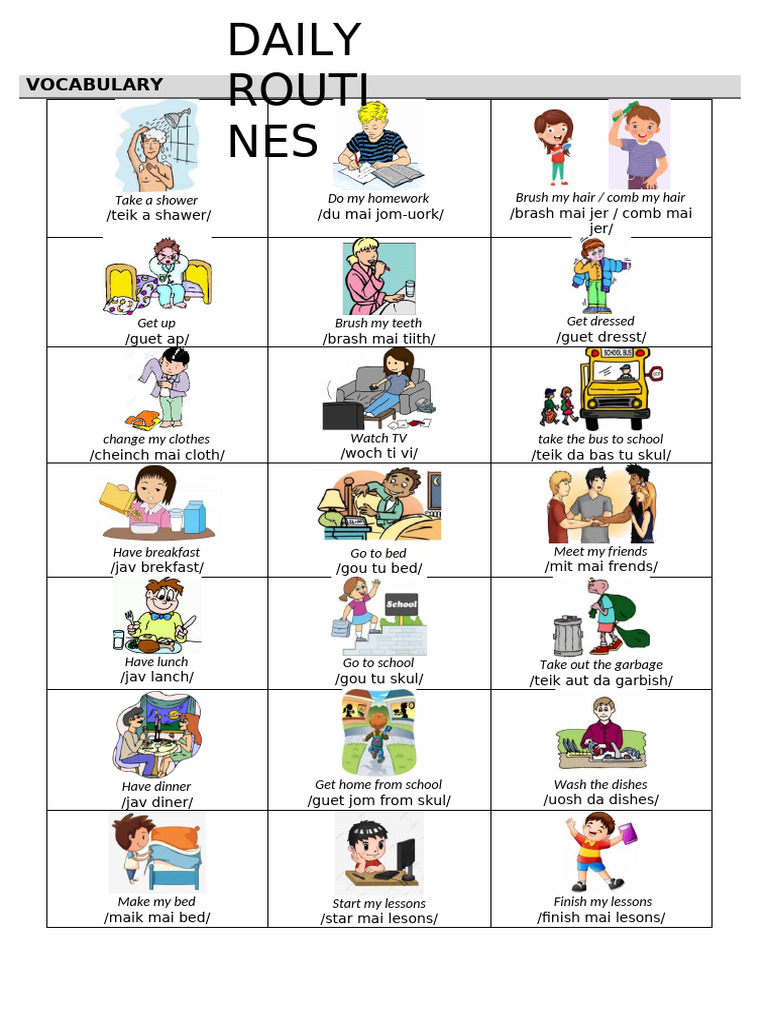 VOCABULARY-DAILY ROUTINES (3) | PDF