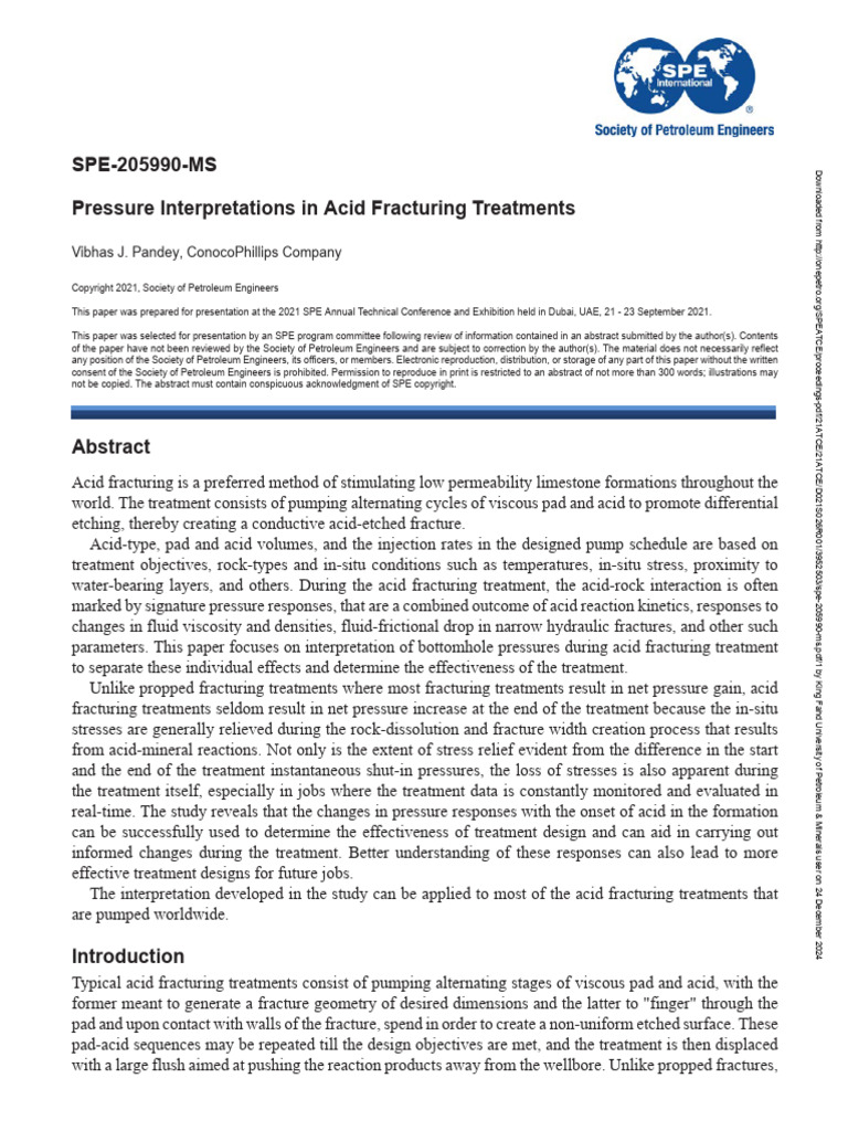 Pressure Analysis in Acid Fracturing | PDF | Fracture | Viscosity