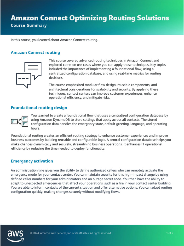 Amazon Connect Optimizing Routing Solutions Summary | PDF | Call Centre ...