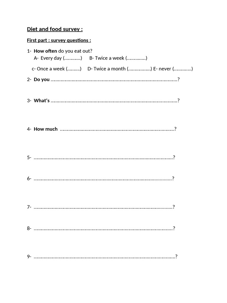 Diet and Food Survey | PDF