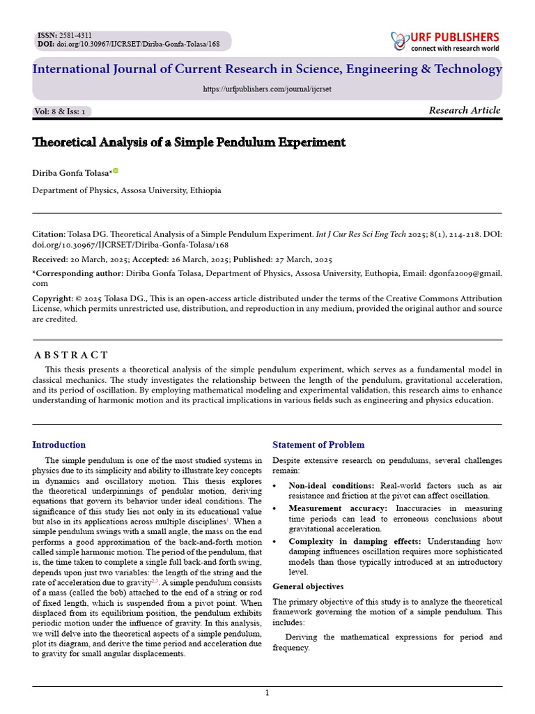 Theoretical Analysis of A Simple Pendulum Experiment | PDF | Pendulum ...