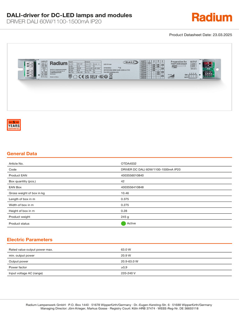 Data Sheet - OTDA4032 - Dimmable Constant Current Led Drivers | PDF ...