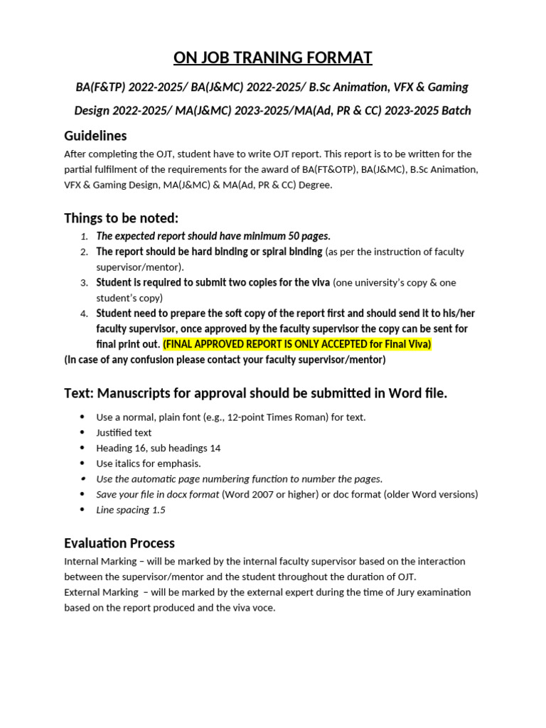OJT Report Guidelines for Students | PDF