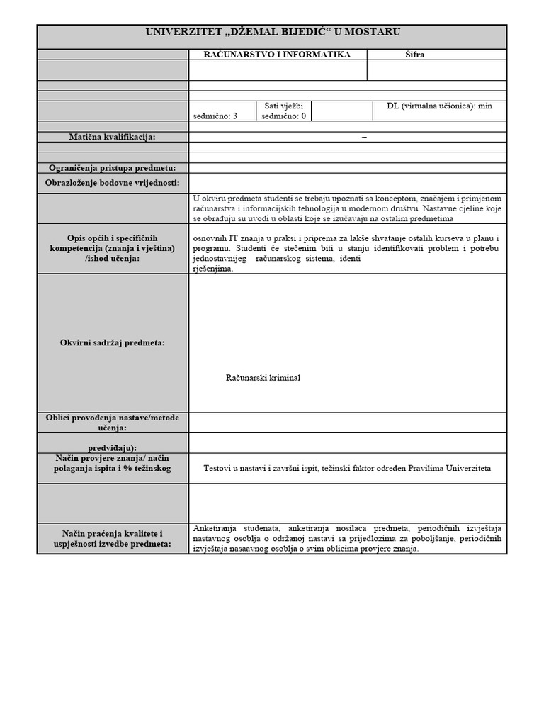 FIT-OPIS PREDMETA | PDF