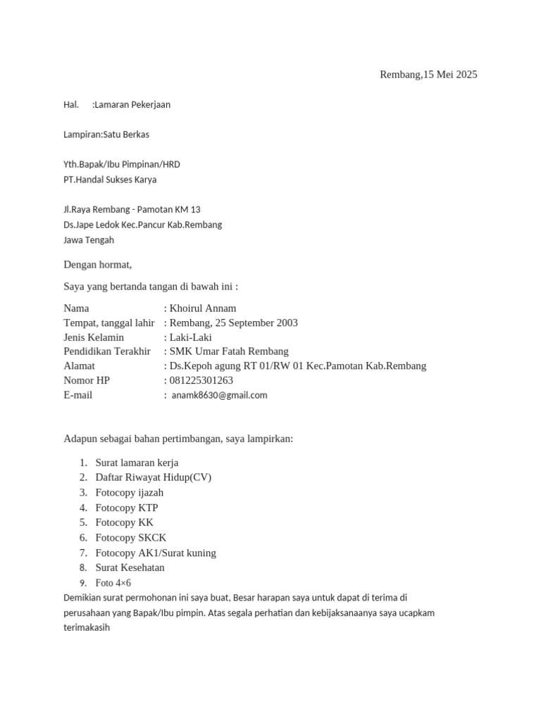 Format Surat Lamaran | PDF