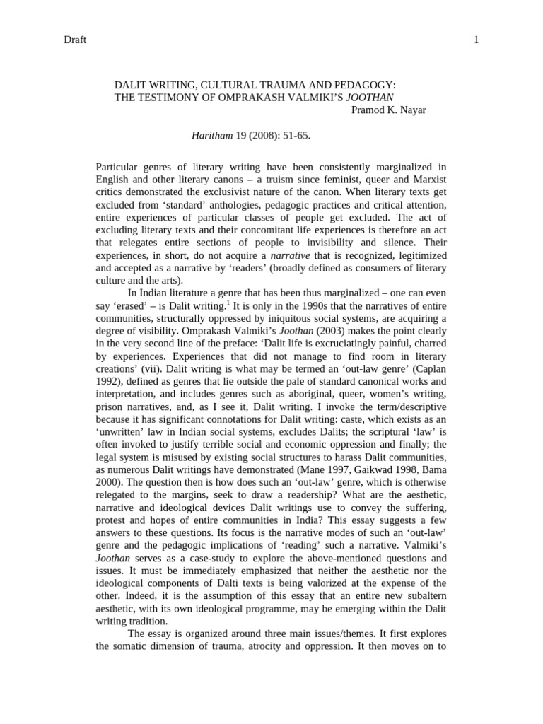 Dalit Writing and Cultural Trauma Analysis | PDF | Psychological Trauma ...