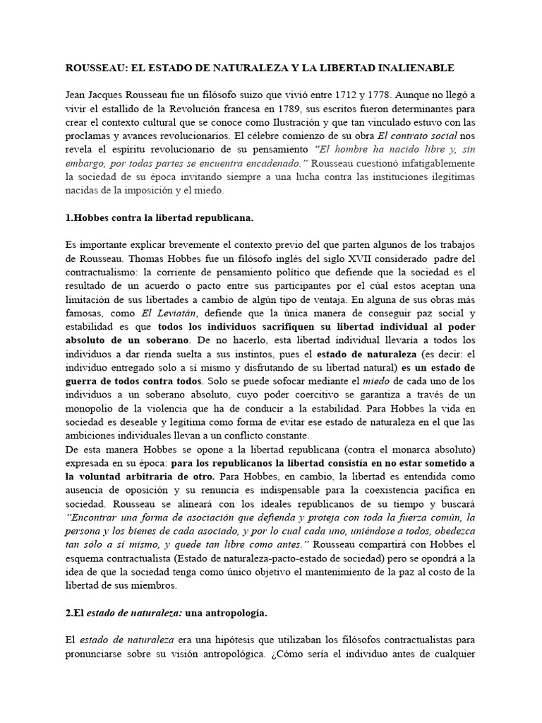 Apuntes Rousseau Definitivos | PDF | Contrato social | Libertad