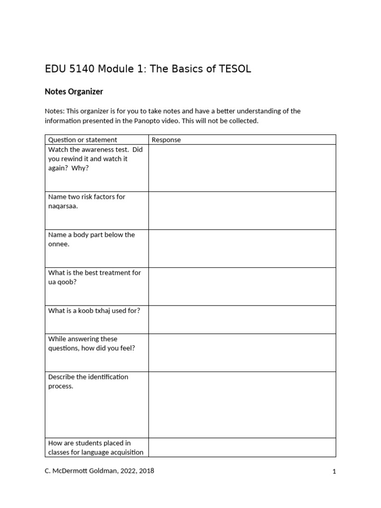 Basics of TESOL Notes Organizer | PDF
