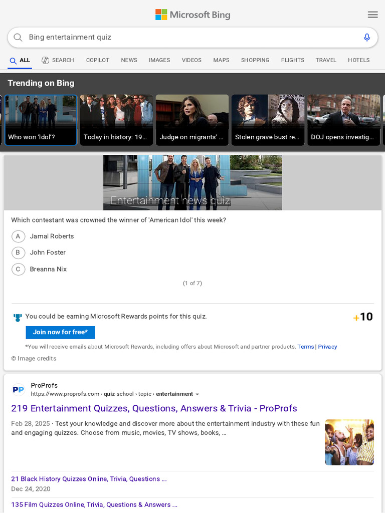 Bing Entertainment Quiz - Search | PDF | Quiz