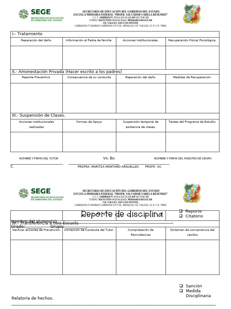 Reporte de Disciplina Escolar | PDF