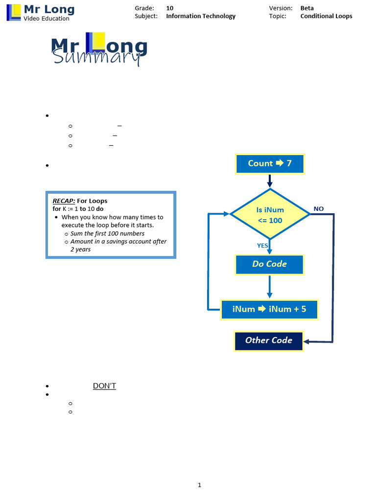 Conditional Loops MR Long Summary | PDF | Control Flow | Php