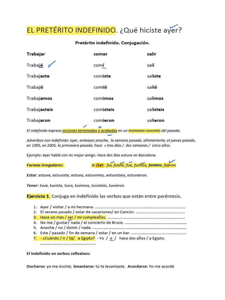 Conjugación del Pretérito Indefinido | PDF | Gramática | Lingüística