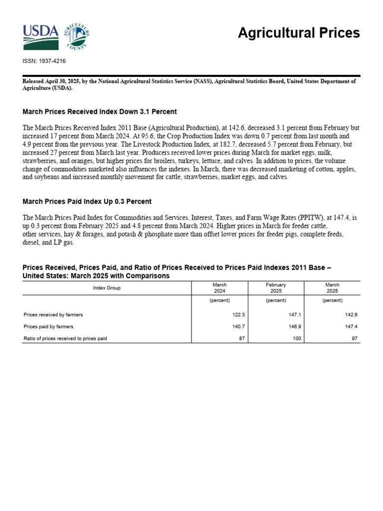 Agricultural Prices | PDF | Agriculture | Animal Feed
