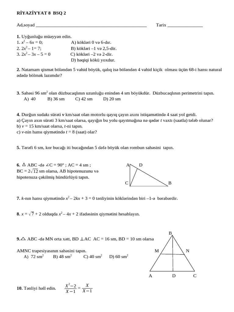 RİYAZİYYAT 8 BSQ 2 | PDF