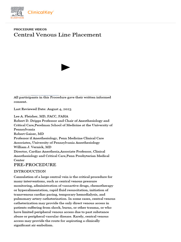 Central Venous Line Placement - ClinicalKey | PDF | Vein | Common ...