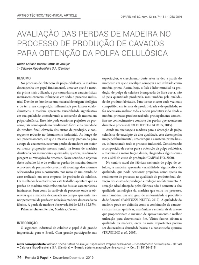 Perdas de Madeira na Produção de Cavacos | PDF | Papel | Madeira