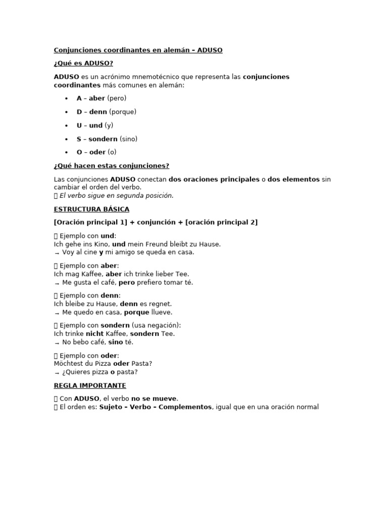 Conjunciones ADUSO en alemán | PDF