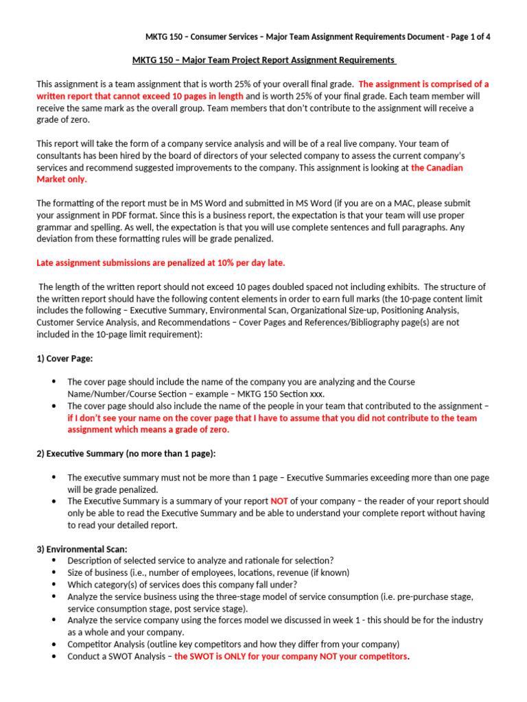 MKTG 150 Team Assignment Requirements Document | PDF | Marketing | Microsoft Word