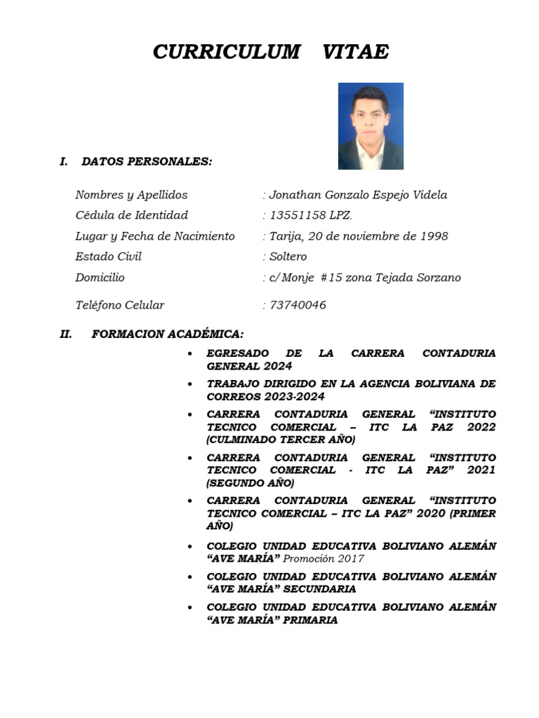 Curriculum Vitae Jonathan Videla 2024-1 | PDF