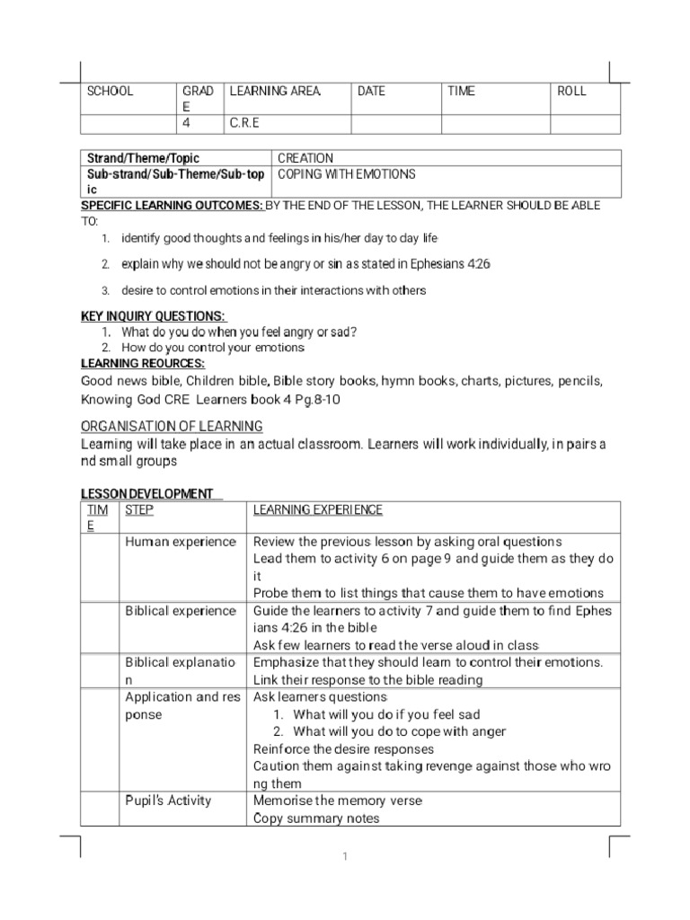 Grade 4 Cre Lesson Plans Term 1 2 and 3 Knowing God Cre Book 4 ...