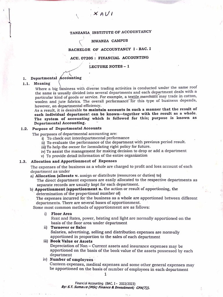 Departmental & Branch Accounting Notes | PDF