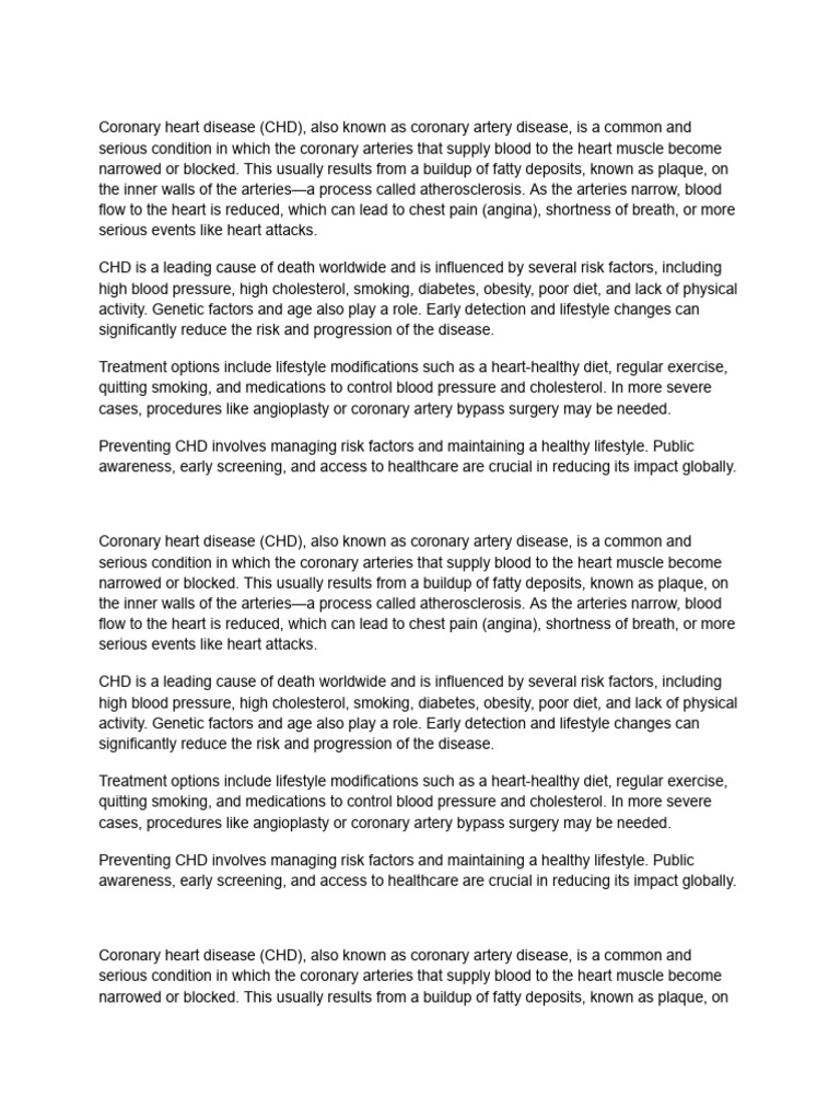 Coronary Heart Disease essay | PDF | Coronary Artery Disease ...