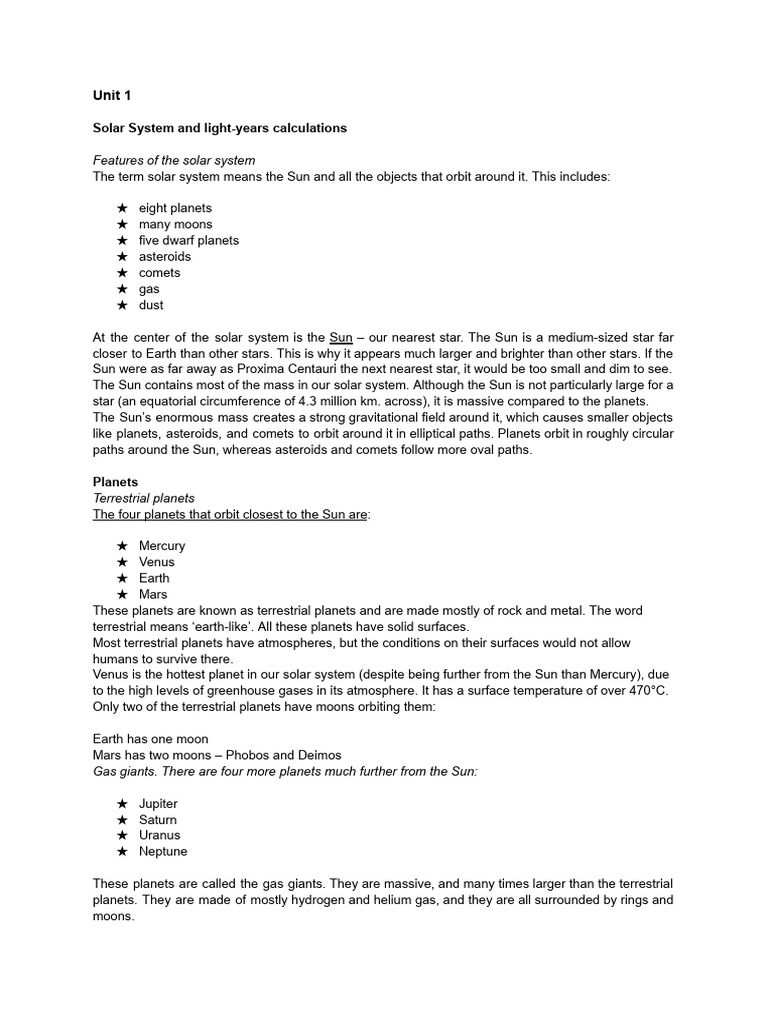 Y8 Science - Review For The Test | PDF | Planets | Solar System