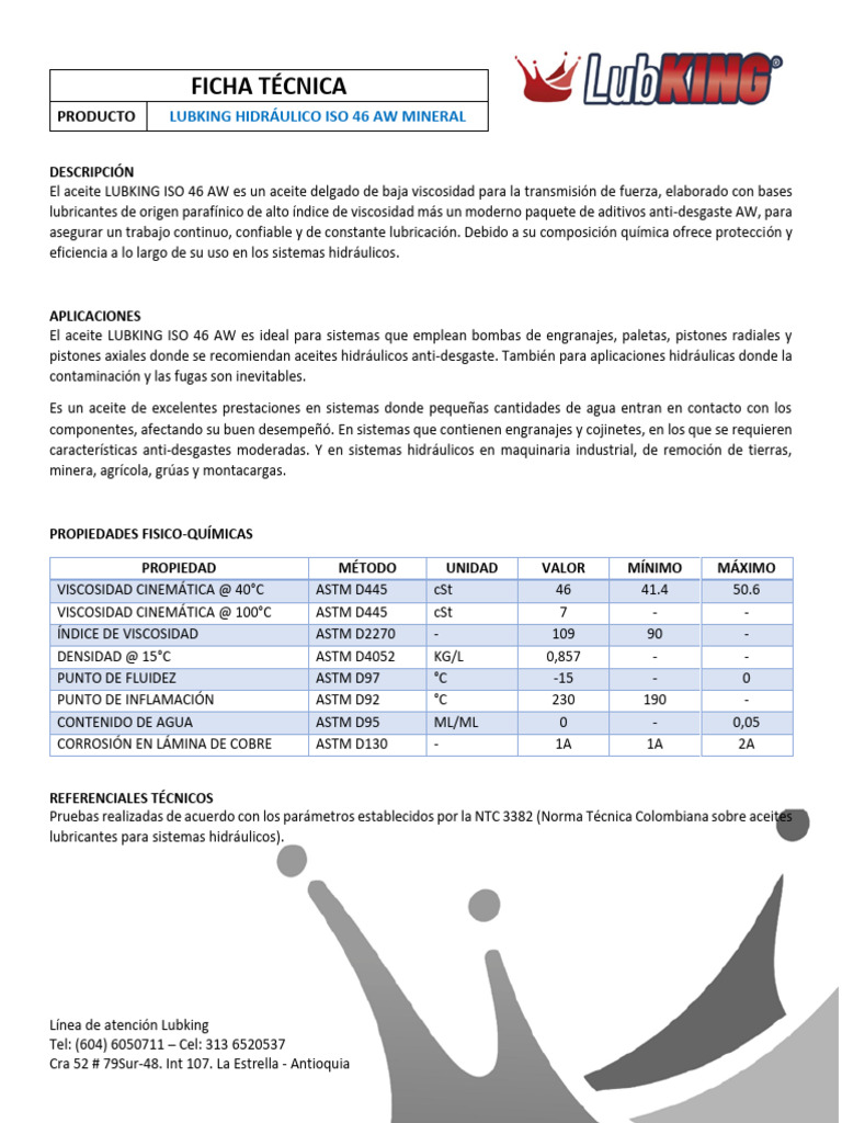 FT Lubking ISO 46 AW Mineral | PDF | Lubricante | Engranaje