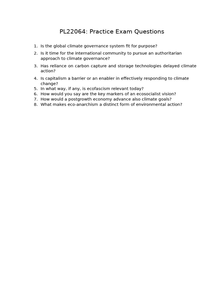 PL22064 Practice Examination Questions | PDF