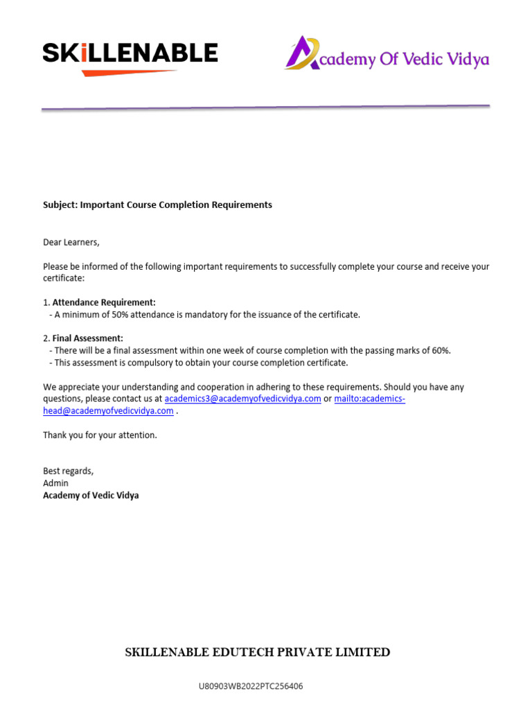 Requirements For Certificate | PDF