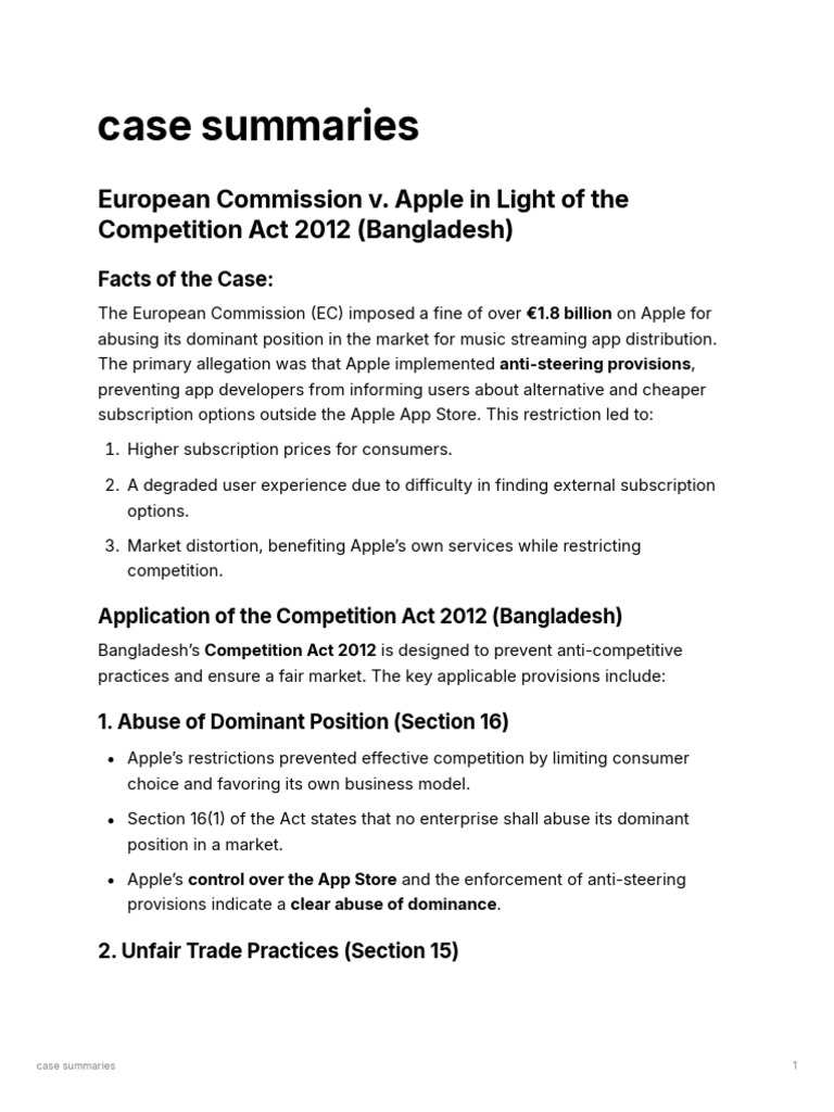 case_summaries of competition Act | PDF | Competition Law | Monopoly