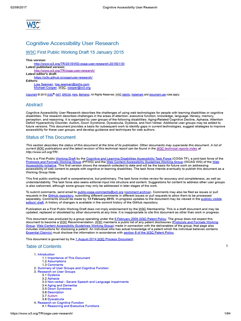 Cognitive Accessibility User Research | PDF | Memory | Perception