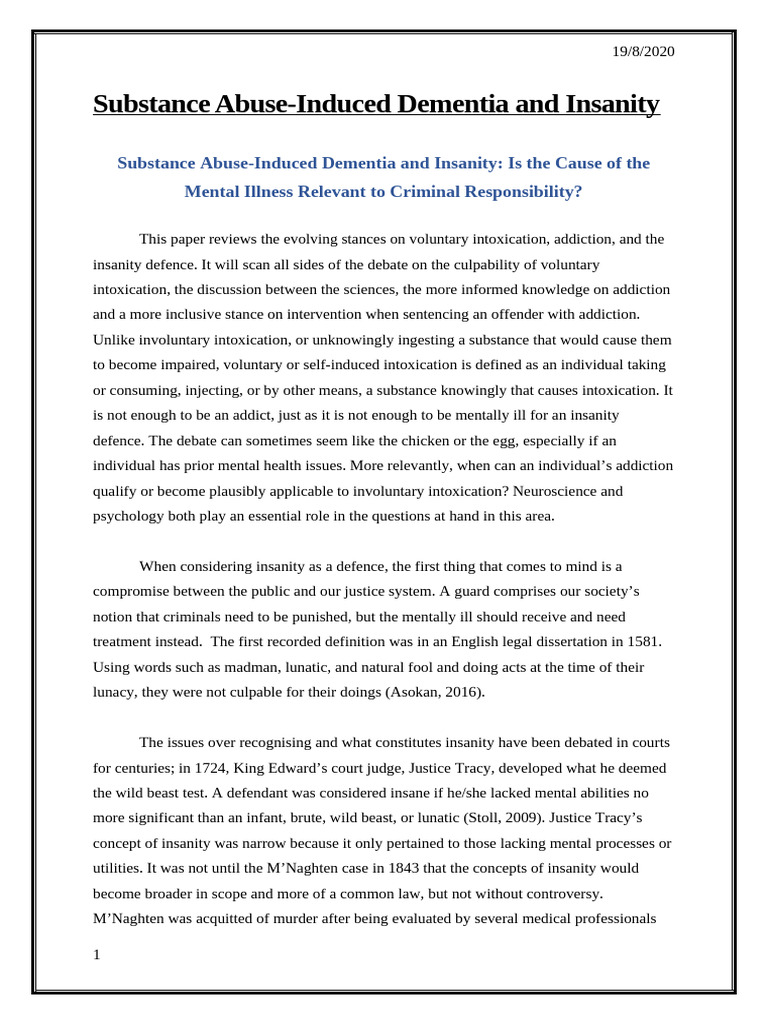 Substance Abuse - Induced Dementia and Insanity | PDF | Insanity ...