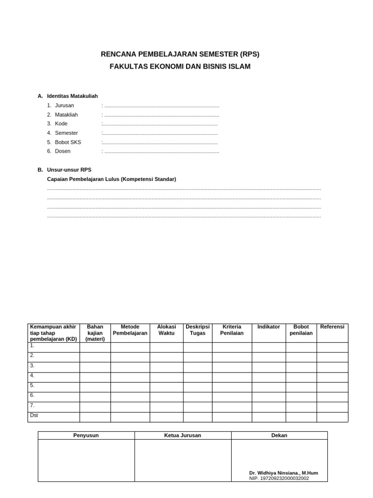 Format Rencana Pembelajaran Semester (RPS) KKNI | PDF