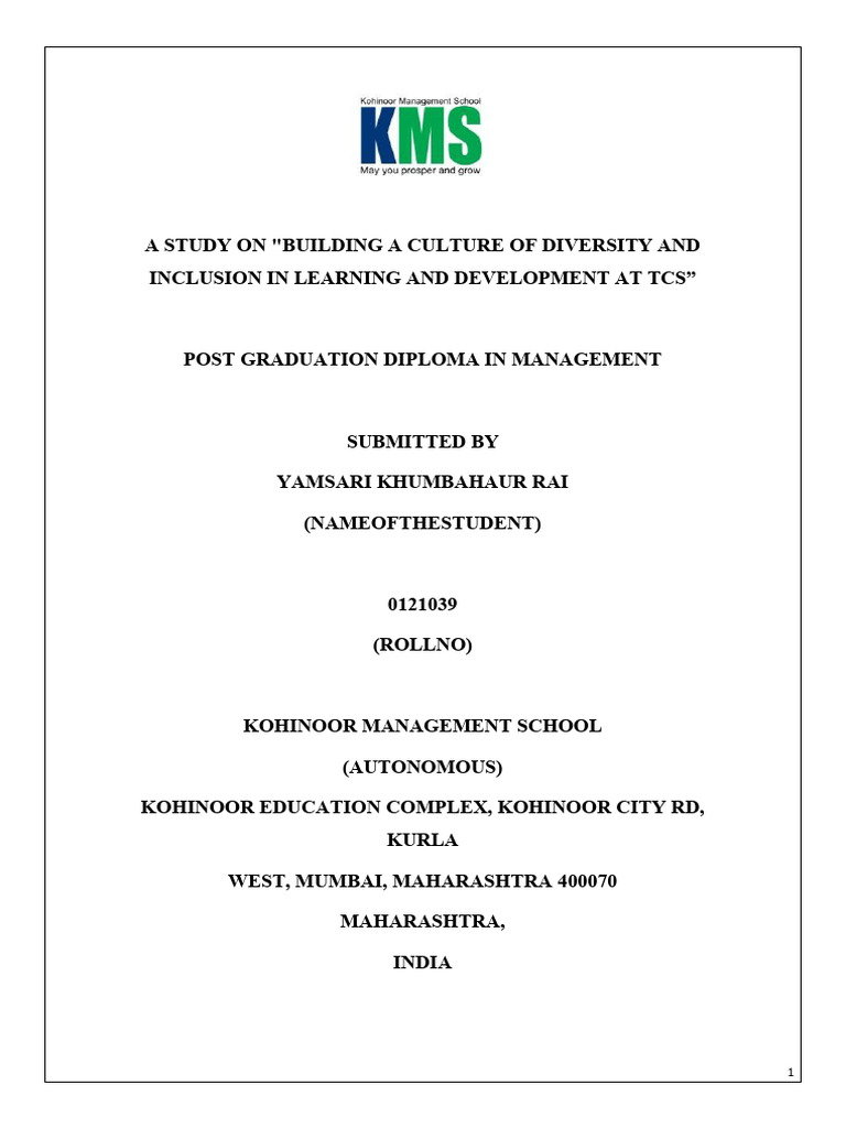 Capstone - Project of - Yamsari Rai - 0121039 - PGDM | PDF | Diversity (Business)