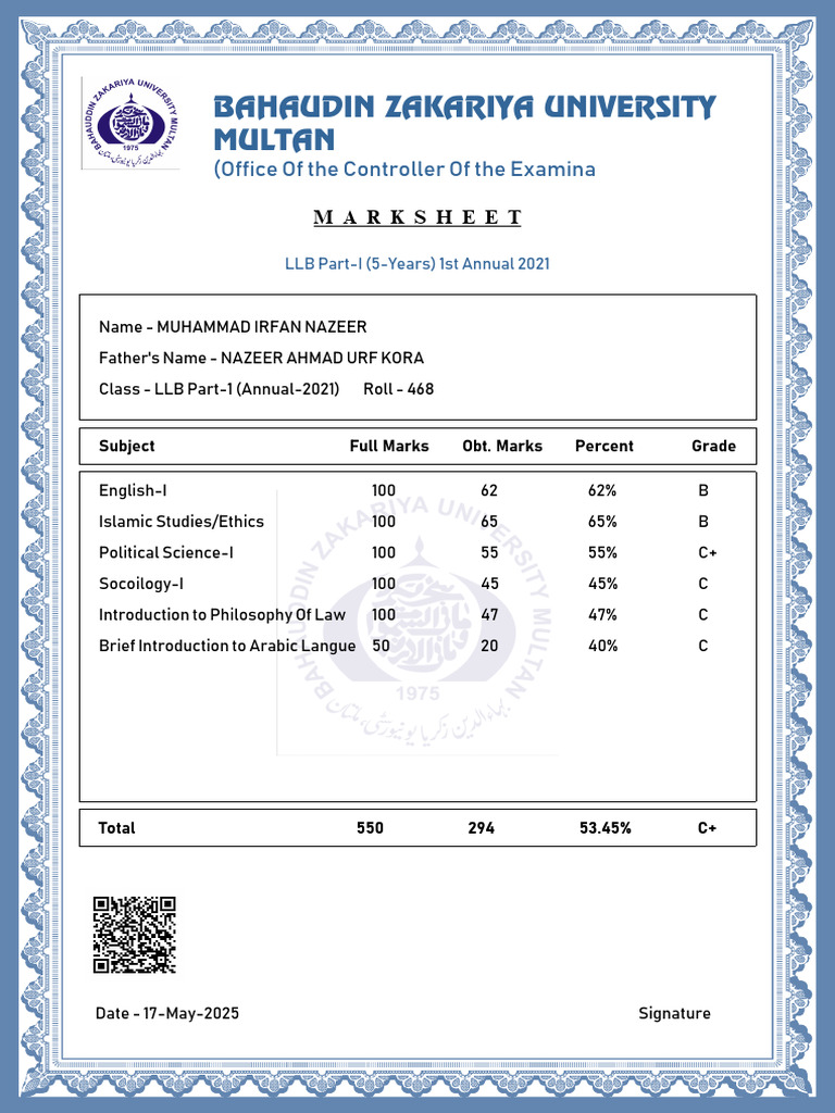 Markshhet - MUHAMMAD IRFAN NAZEER | PDF