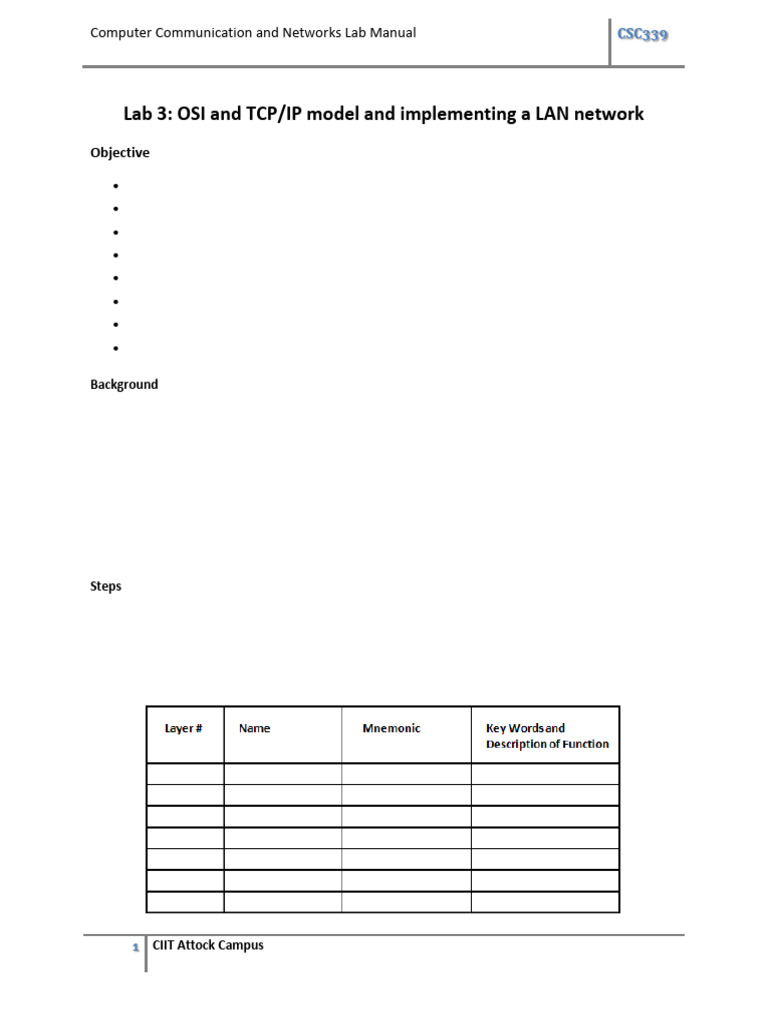 Lab 3 OSI and TCP (IP) Model and Implementing A LAN Network | PDF | Computer Network | Osi Model
