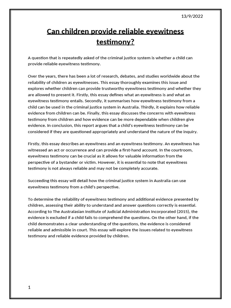 Reliability of Child Eyewitness Testimony | PDF | Witness | Cognition