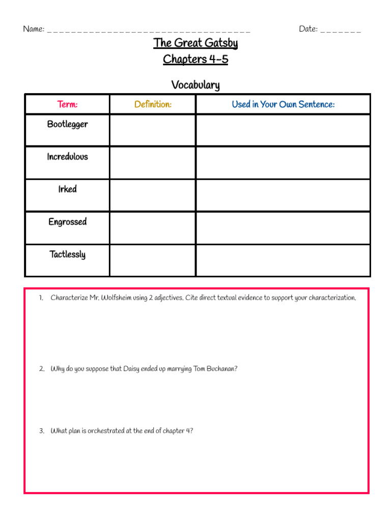 Great Gatsby Chapters 4-5 Vocabulary Guide | PDF