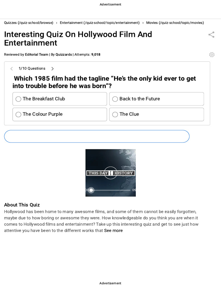 Hollywood Movie Quiz Challenge | PDF
