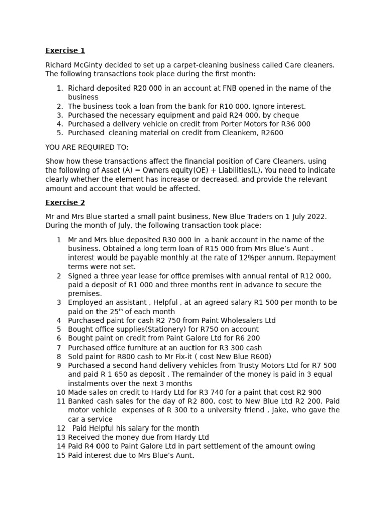 Accounting Equation Exercises | PDF | Credit | Finance & Money Management